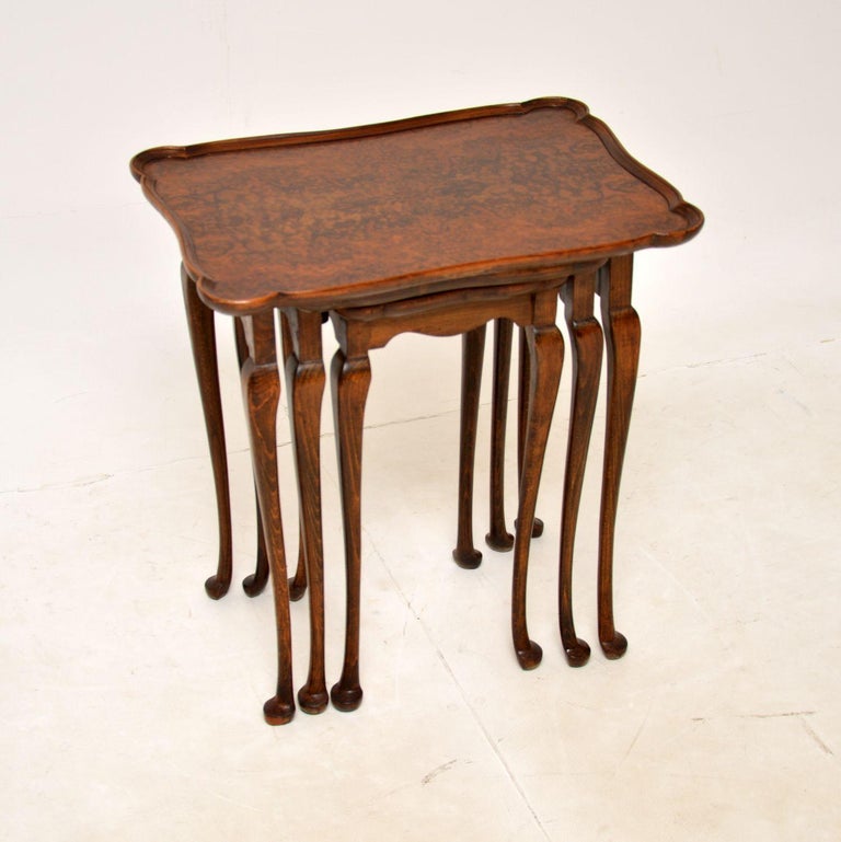 Antique Burr Walnut Pie Crust Nest of Tables For Sale at 1stDibs