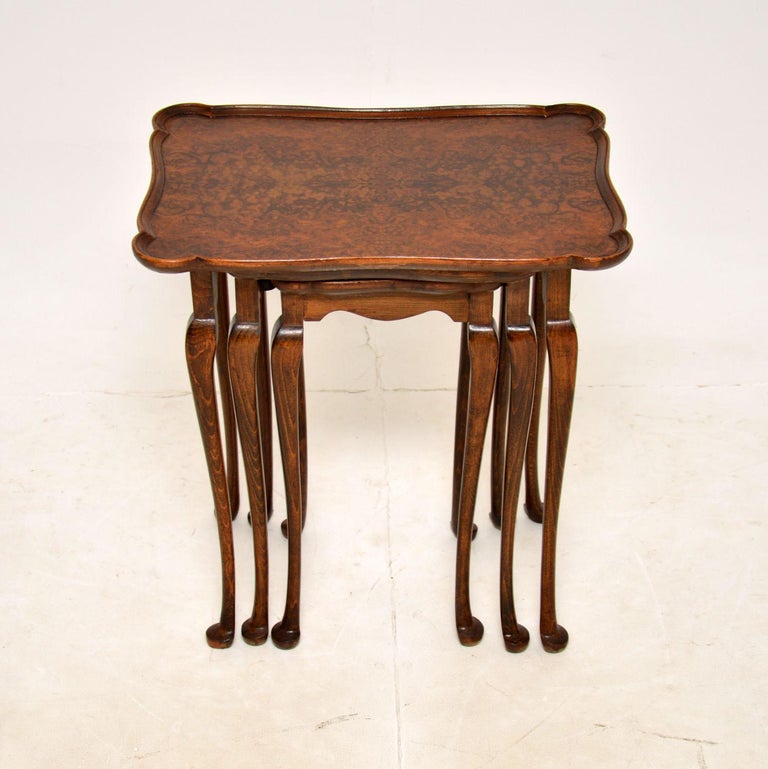 Antique Burr Walnut Pie Crust Nest of Tables For Sale at 1stDibs