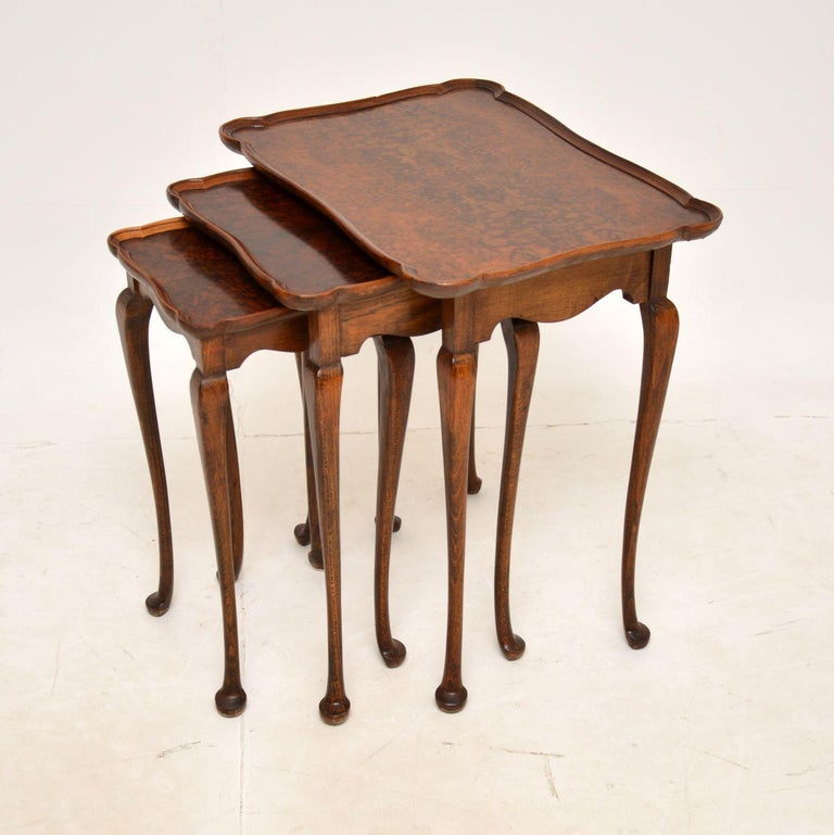 Antique Burr Walnut Pie Crust Nest of Tables For Sale at 1stDibs