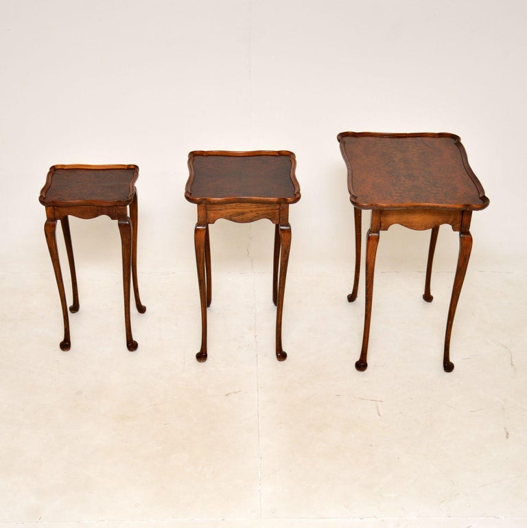 Antique Burr Walnut Pie Crust Nest of Tables For Sale at 1stDibs