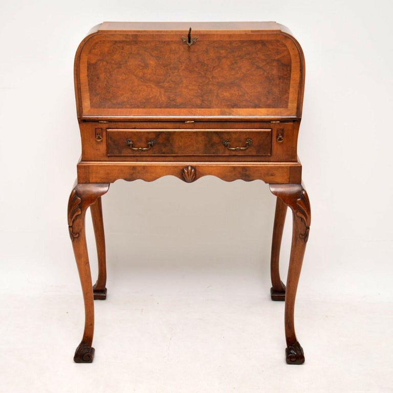 Antique Burr Walnut Writing Bureau on Legs at 1stDibs