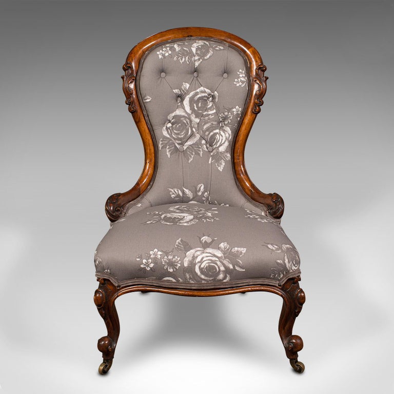 Antique Button Back Salon Chair English Walnut Spoon Seat Victorian ...