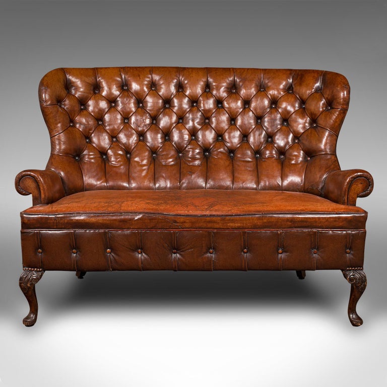 Antique Button Back Sofa, English, Leather, 2 Seater, Club Settee ...