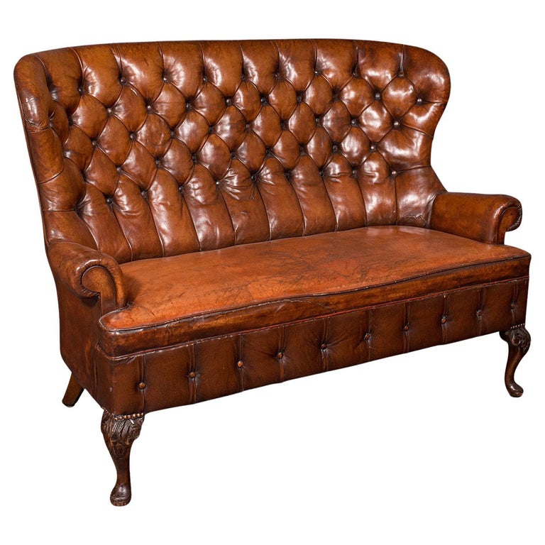Antique Button Back Sofa, English, Leather, 2 Seater, Club Settee ...