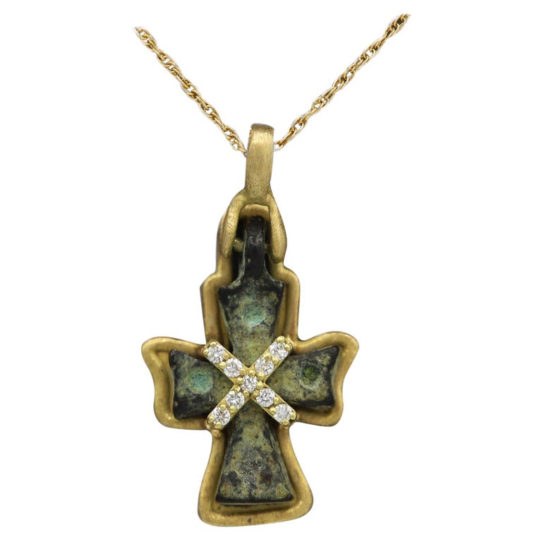 Antique Cross Byzantine Cross set with 18 Karat Yellow Gold old Roman ...