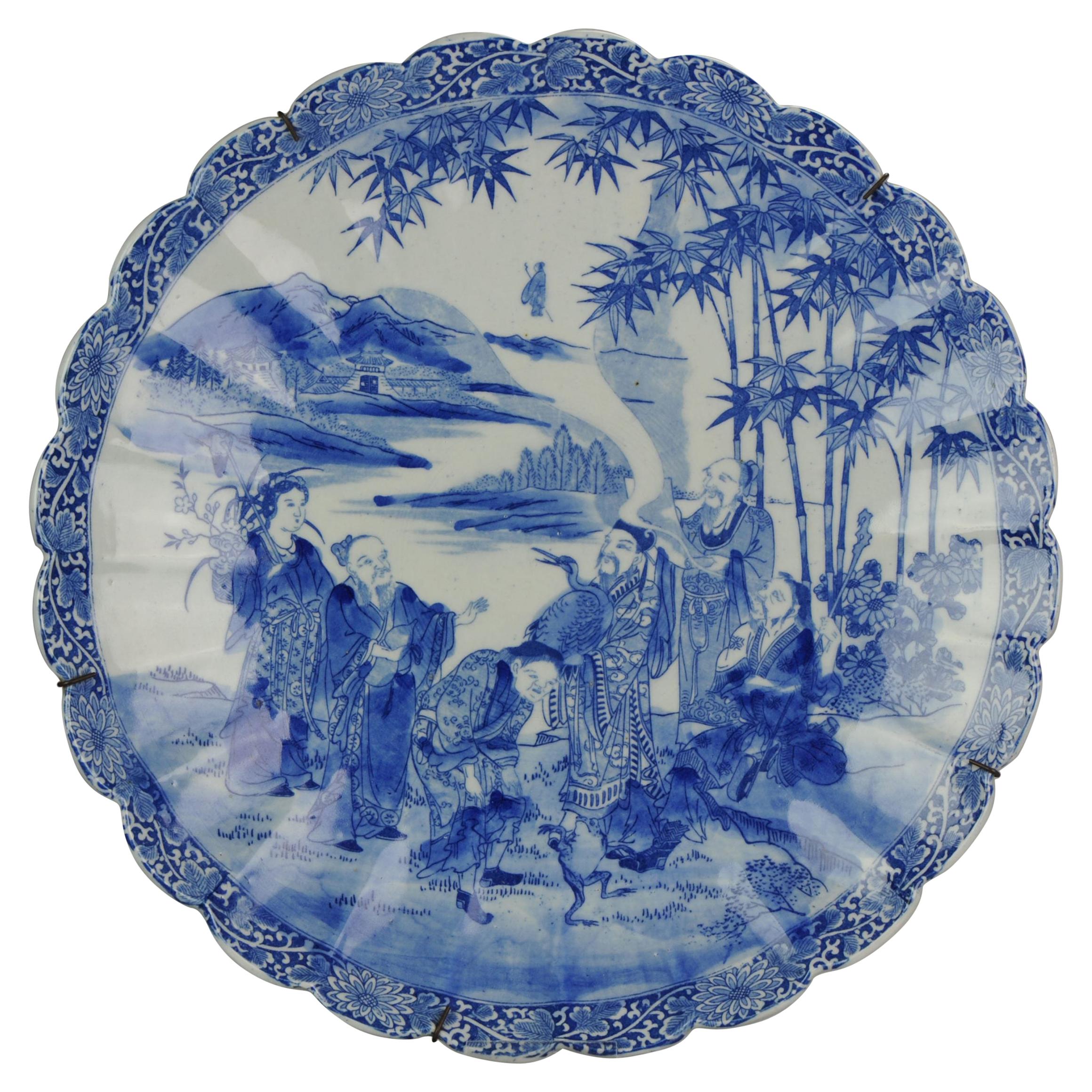 Antique circa 1900 Japanese Meiji Porcelain Blue White Dish Figures ...