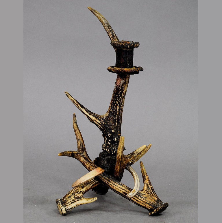 Antique Cabin Decor Antler Candlestick, Black Forest ca. 1890s For Sale ...