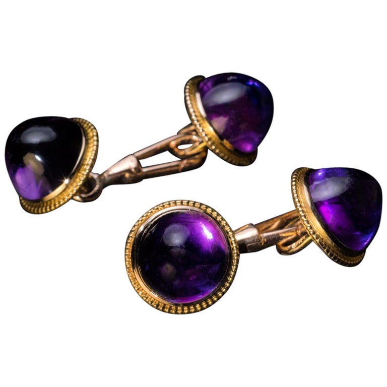 Antique Cabochon Cut Amethyst Gold Double Cufflinks at 1stDibs