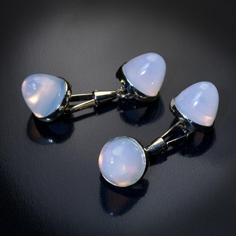 Antique Cabochon Cut Moonstone Gold Double Cufflinks at 1stDibs