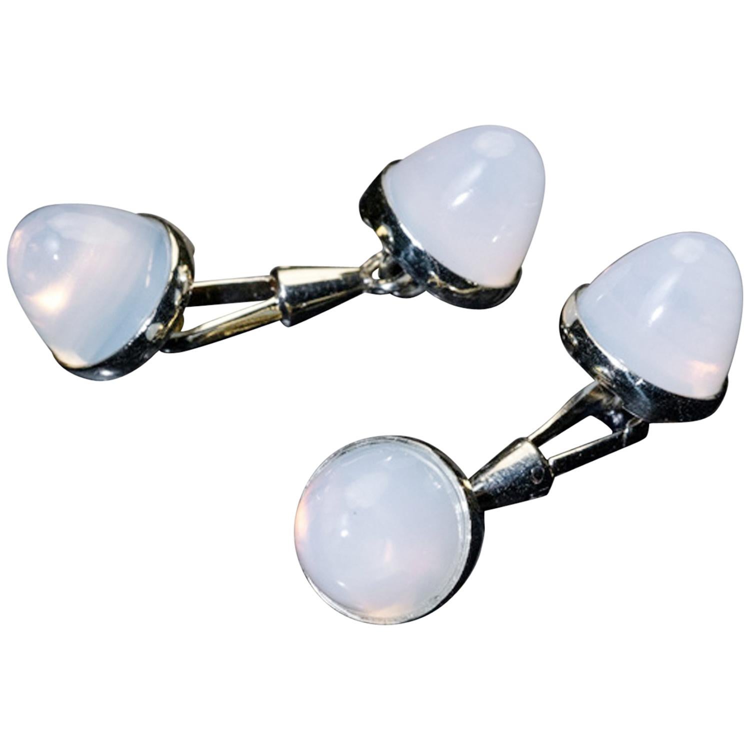 Antique Cabochon Cut Moonstone Gold Double Cufflinks at 1stDibs