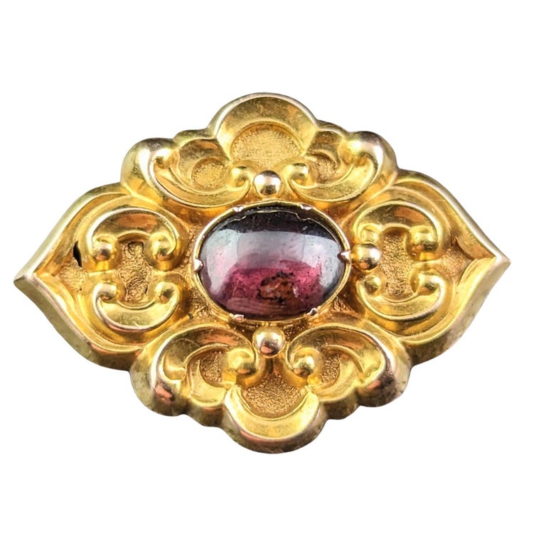 Antique cabochon Garnet Mourning brooch, 15k gold, Victorian For Sale ...