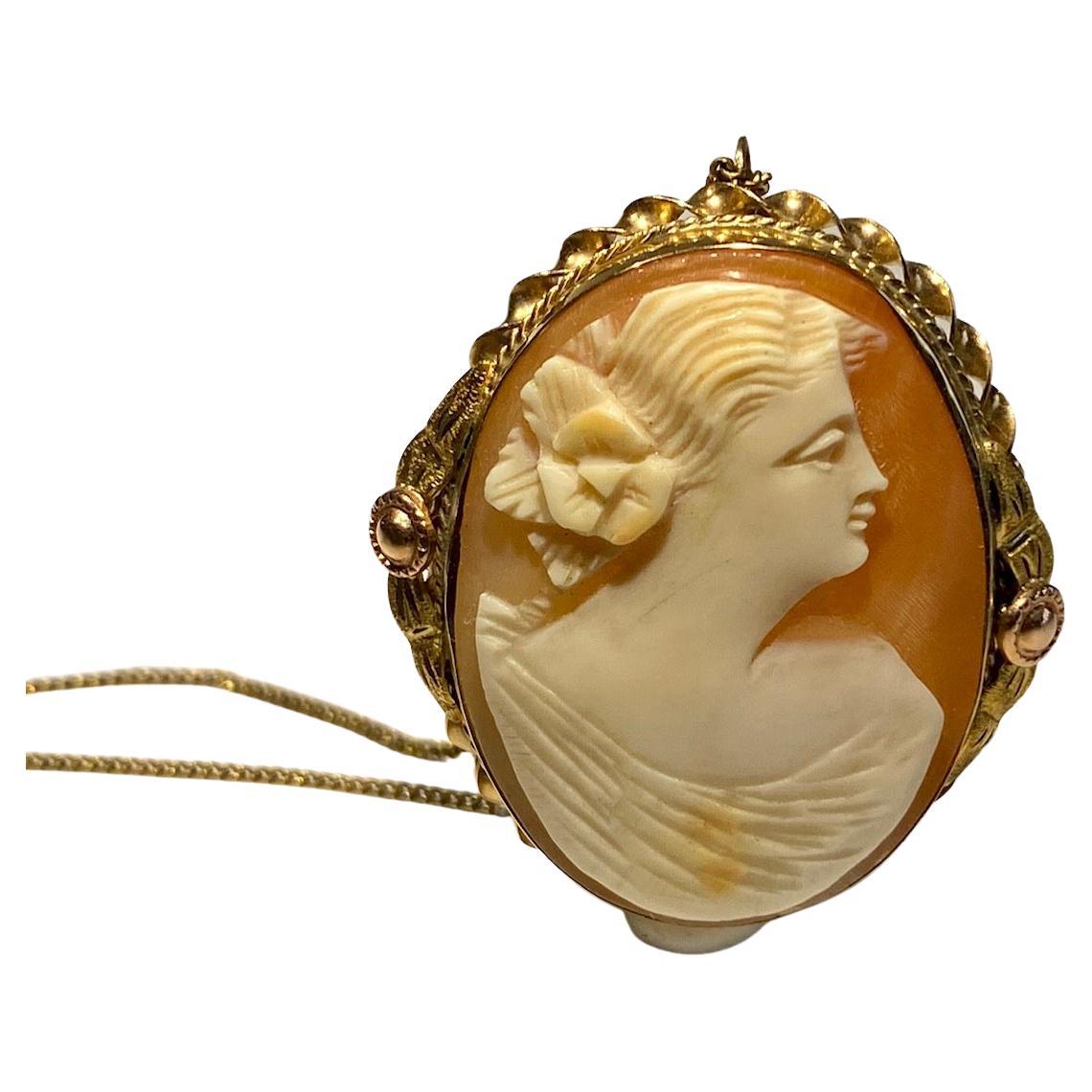 Antique Cameo Diamond Gold Pendant and Old Watch Chain at 1stDibs