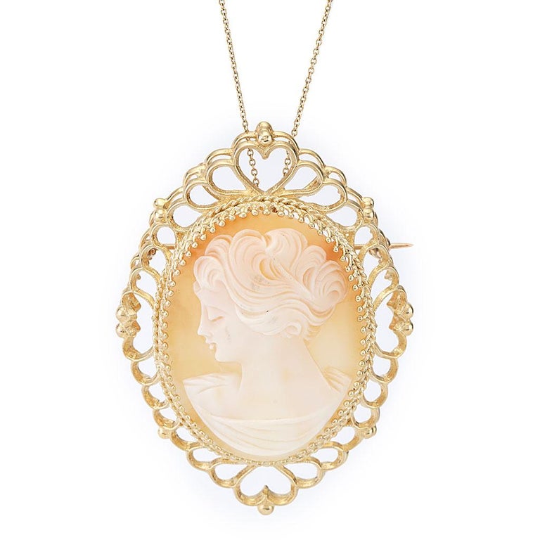 Antique Cameo Pin and Pendant with Heart Bezel in 14k Yellow Gold For ...