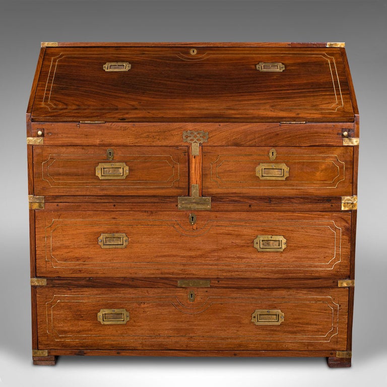 Antique Campaign Bureau, Anglo Indian, Teak, Colonial Writing Desk ...