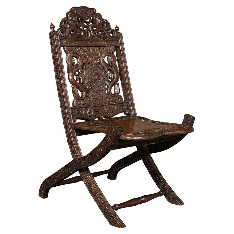 Antique Campaign Chair, Chinese, Carved, Folding Colonial Seat ...