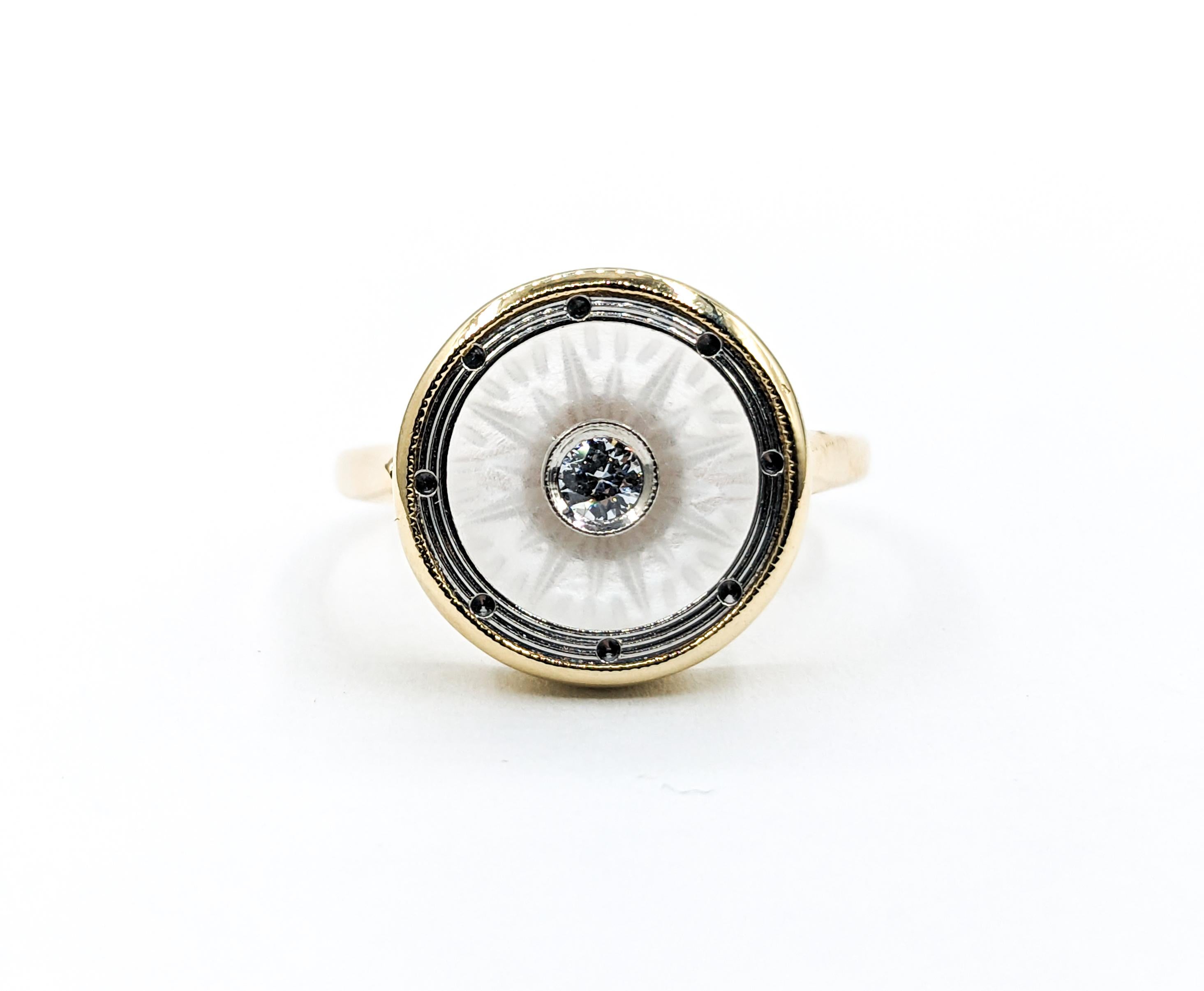 Antique Camphor Glass and European Cut Diamond Ring 14K For Sale at ...