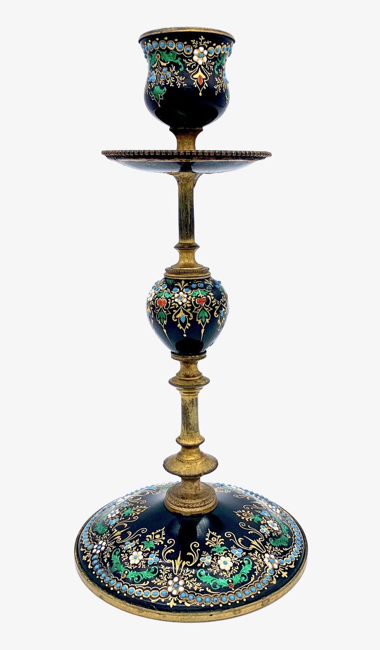Antique Candle Sticks and Inkwell Émeaux de Bresse Desk Set Enamel ...