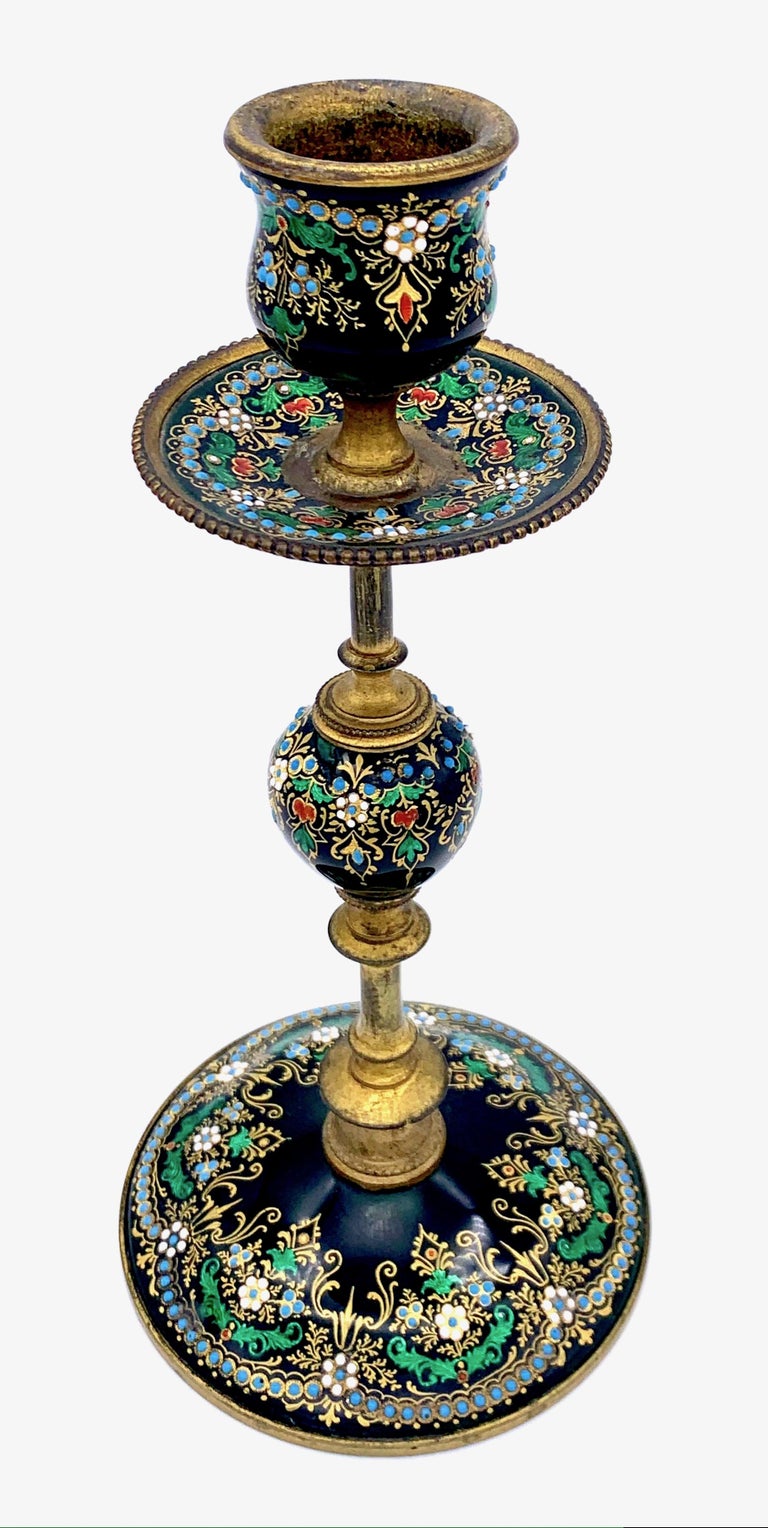 Antique Candle Sticks and Inkwell Émeaux de Bresse Desk Set Enamel ...