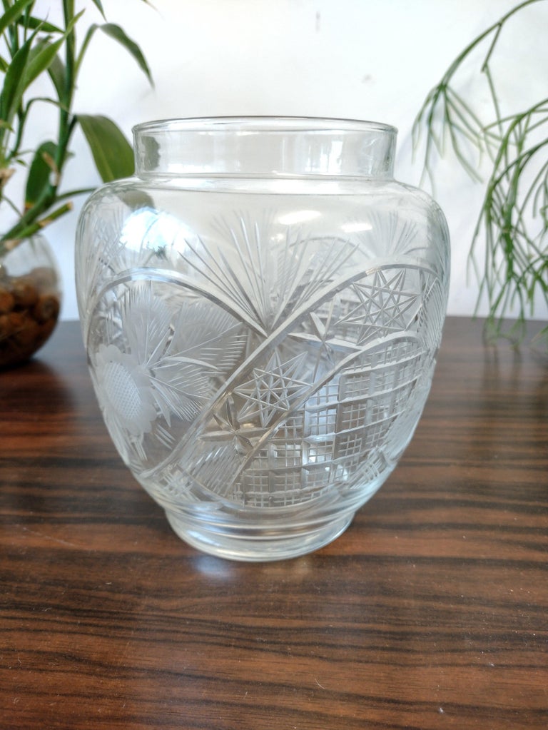Antique Candy Jar in Carved Glass For Sale at 1stDibs