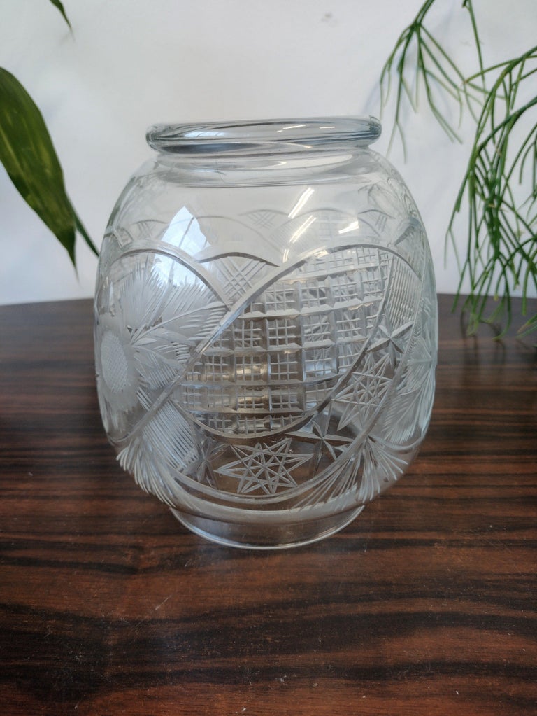 Antique Candy Jar in Carved Glass For Sale at 1stDibs