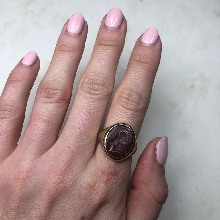 Antique Carnelian and 9 Carat Gold Carved Centurion Ring at 1stDibs
