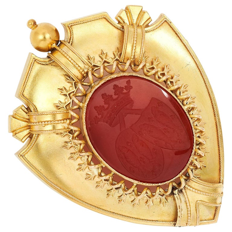 Antique Carnelian Intaglio Family Crest Seal Brooch, 19th Century For ...