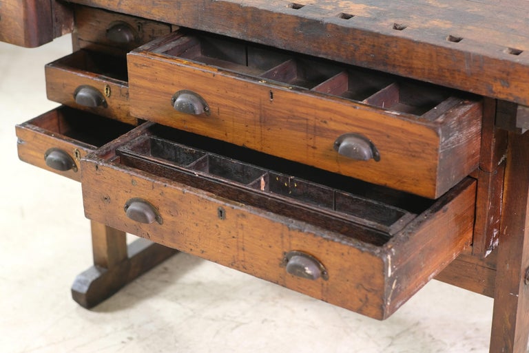 Antique Carpenter's Bench with Vises and 5 Drawers Lightly Restored ...