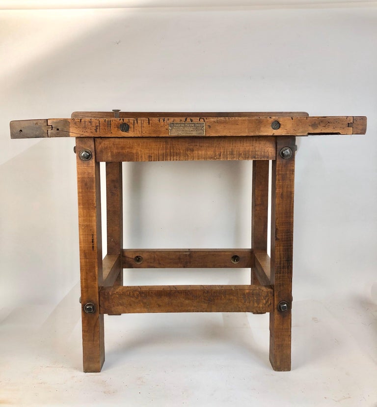Antique Carpenters Wooden Work Table Industrial Bradford Machine Tool ...