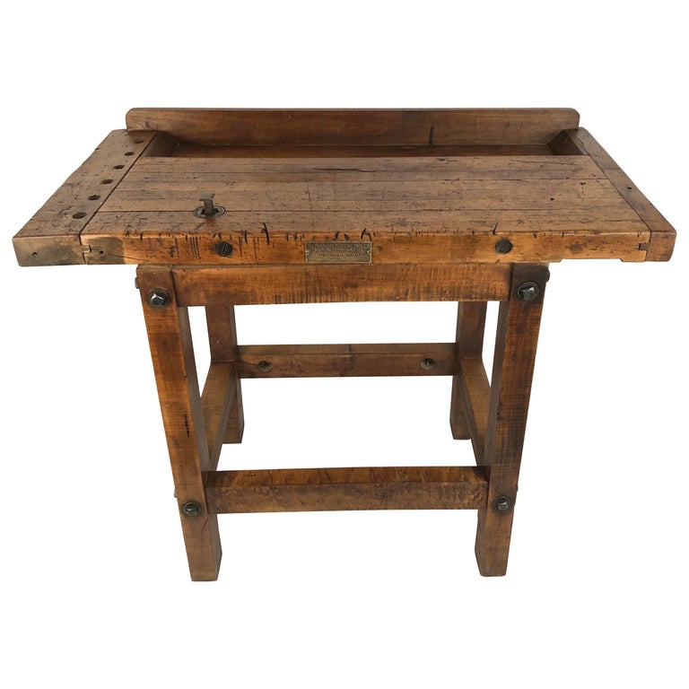 Antique Carpenters Wooden Work Table Industrial Bradford Machine Tool ...