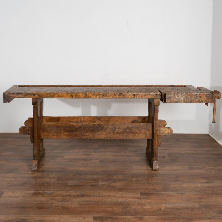 Antique Carpenters Workbench Rustic Console Table With Shelf, Circa ...