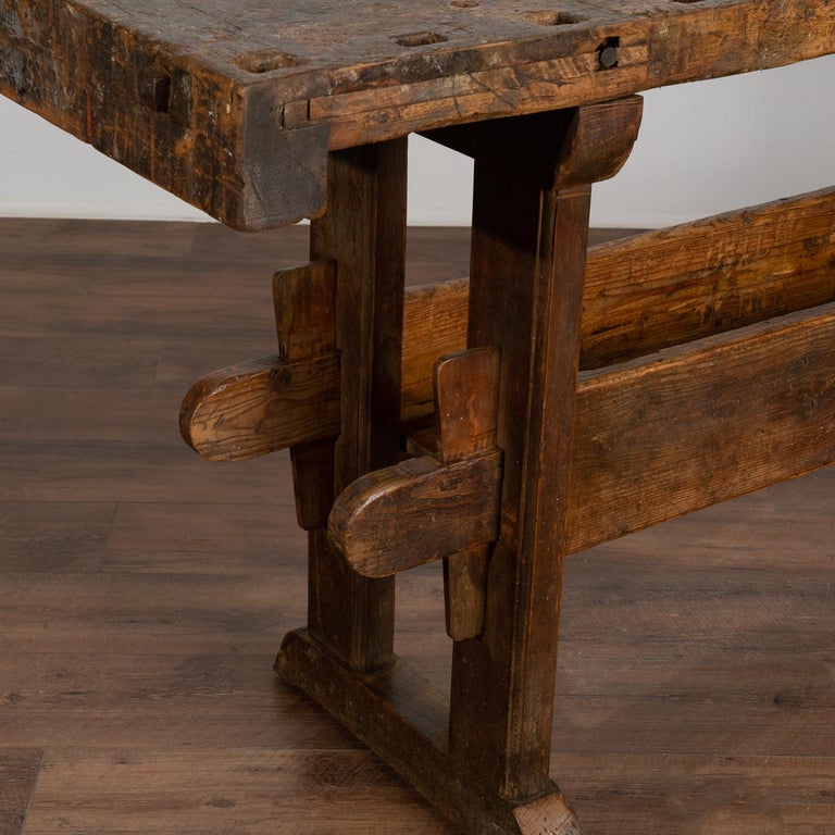 Antique Carpenters Workbench Rustic Console Table With Shelf, Circa ...