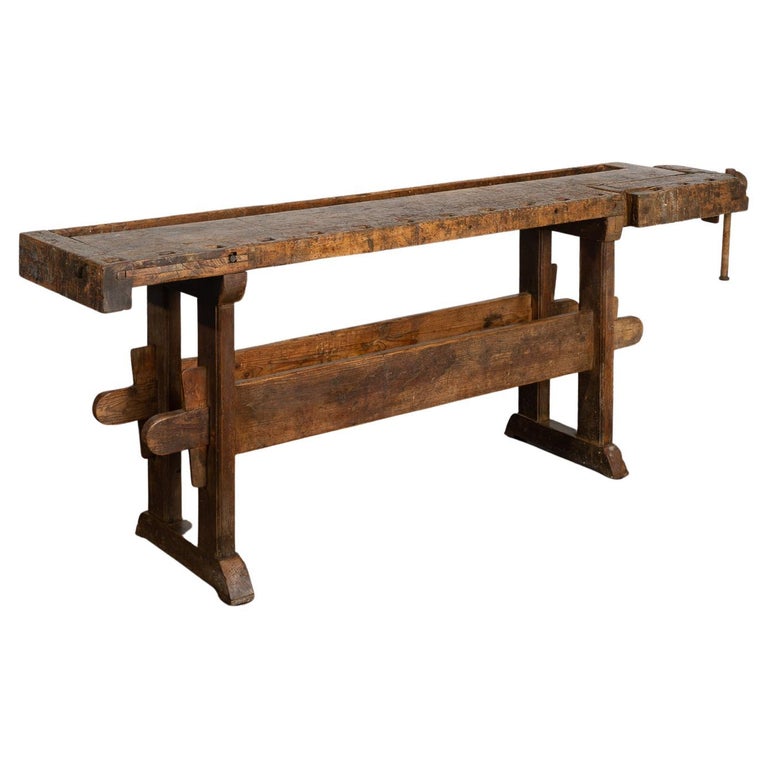 Antique Carpenters Workbench Rustic Console Table With Shelf, Circa ...
