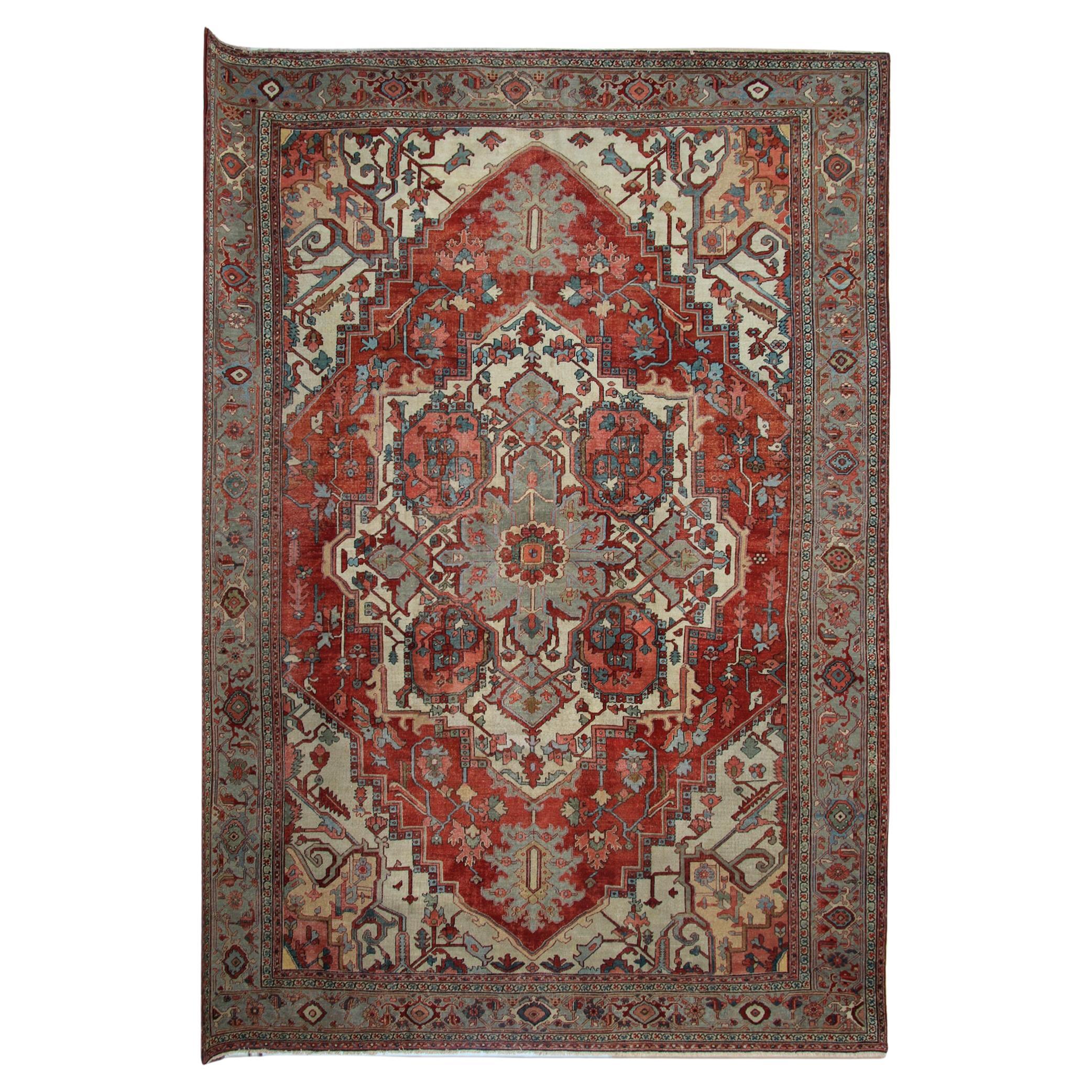 Antique Carpet, Large Persian Heriz Rug, Hand Made Carpet Living Room ...
