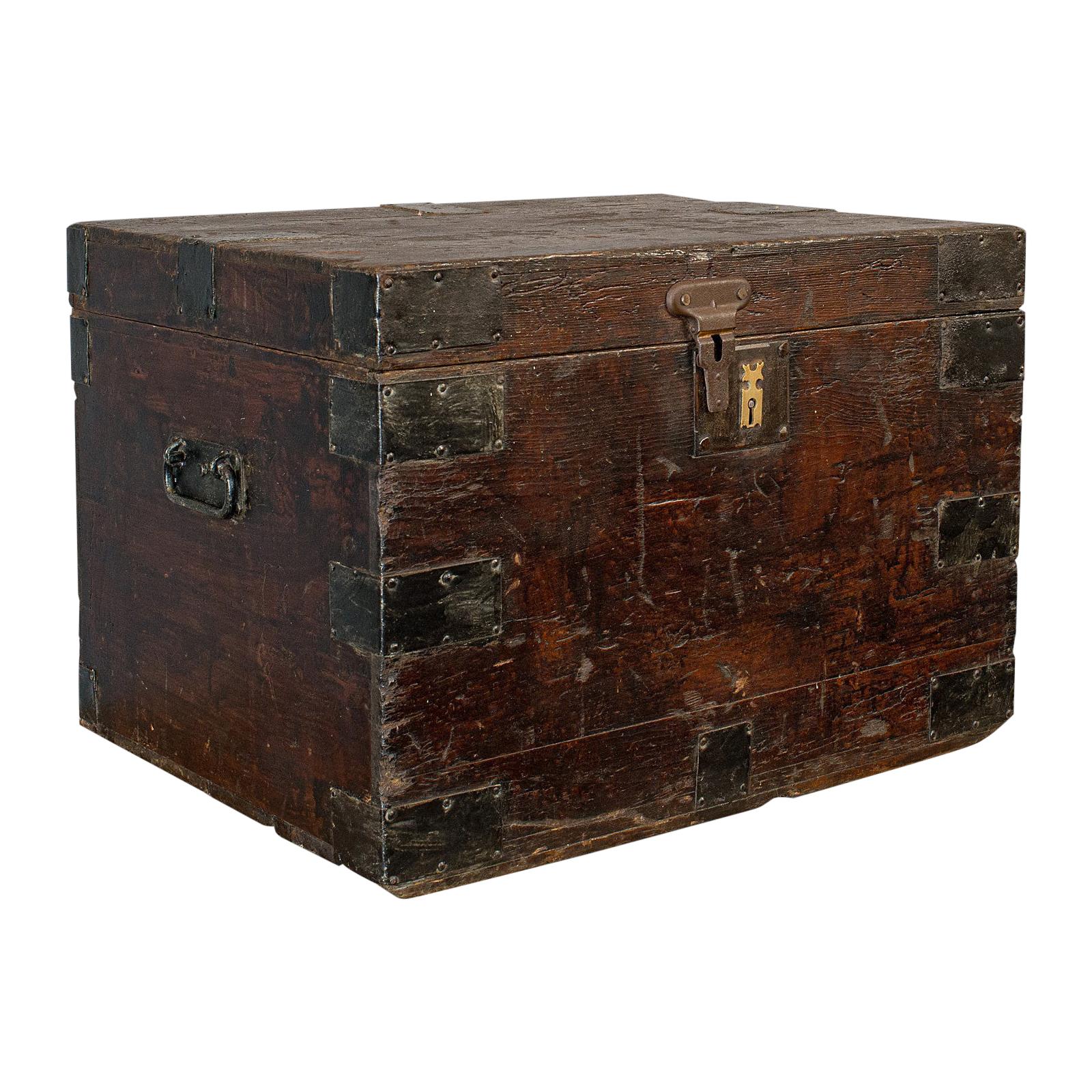 Antique Carriage Chest, English, Pine, Bound Travel Trunk, Victorian ...