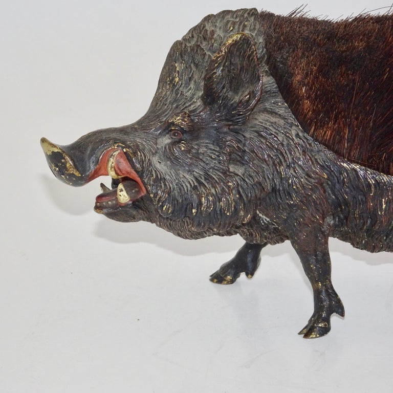 Antique Carved Black Iron Boar Figurine with Boar Hair, 19th Century ...