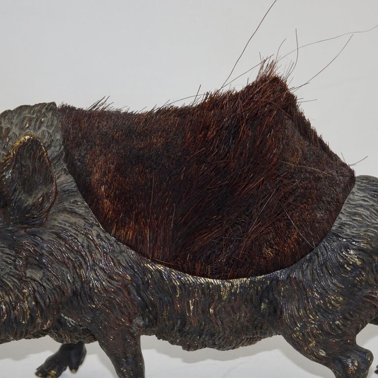 Antique Carved Black Iron Boar Figurine with Boar Hair, 19th Century ...