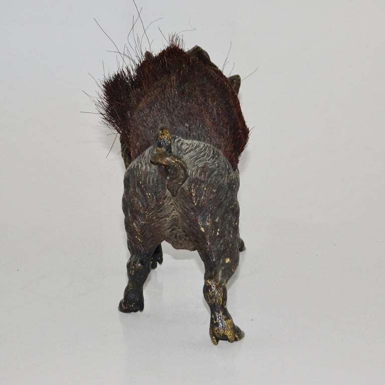 Antique Carved Black Iron Boar Figurine with Boar Hair, 19th Century ...