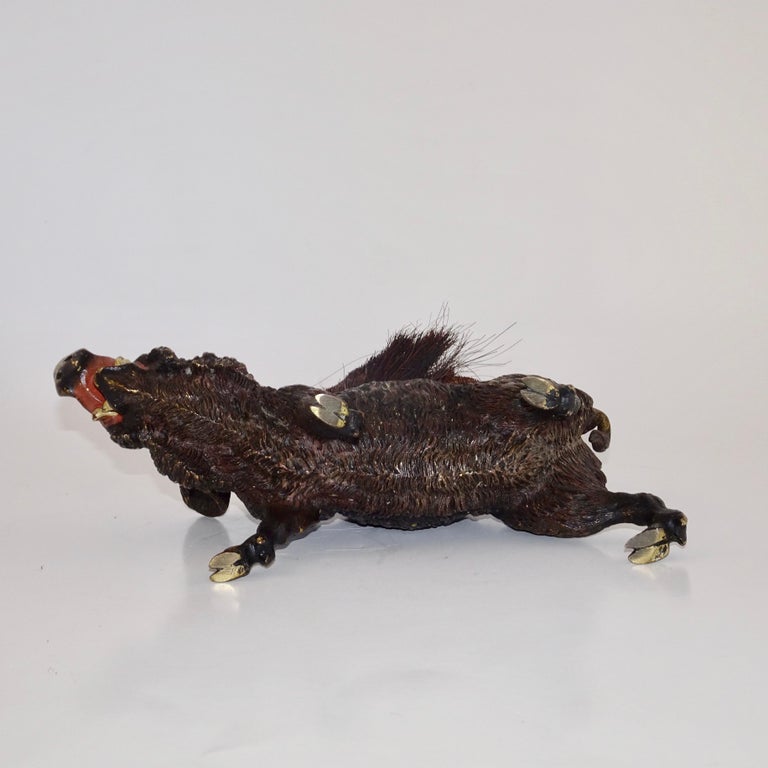 Antique Carved Black Iron Boar Figurine with Boar Hair, 19th Century ...