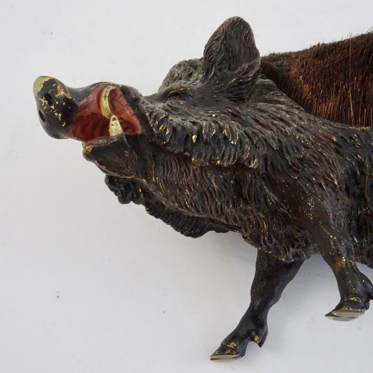 Antique Carved Black Iron Boar Figurine with Boar Hair, 19th Century ...
