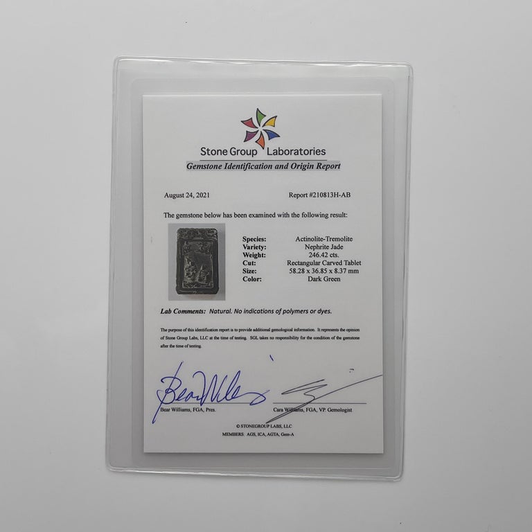 Antique Carved Black Nephrite Jade Tablet Qing Dynasty Period Untreated ...