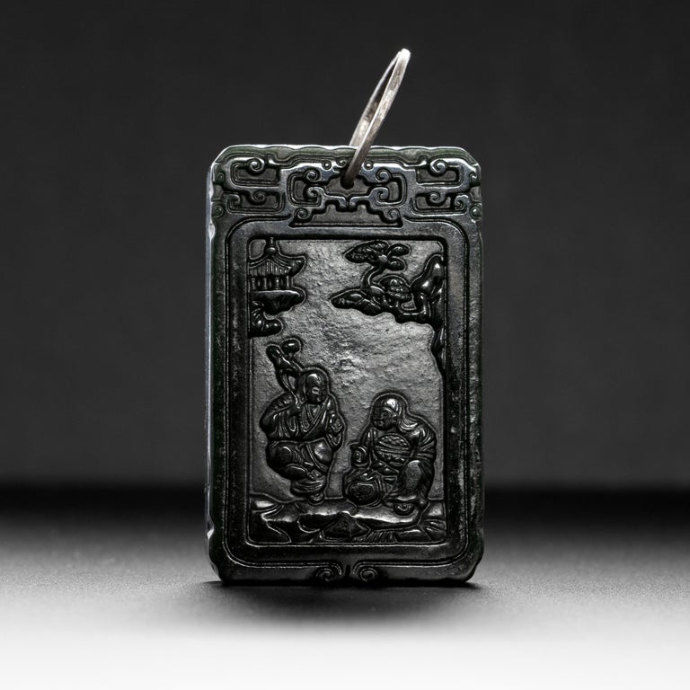 Antique Carved Black Nephrite Jade Tablet Qing Dynasty Period Untreated ...