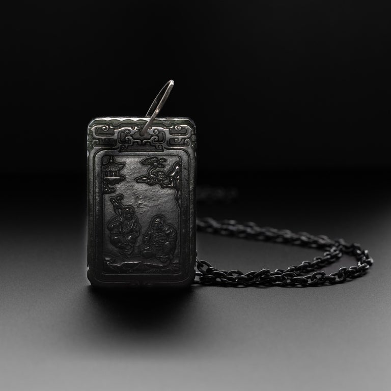 Antique Carved Black Nephrite Jade Tablet Qing Dynasty Period Untreated ...