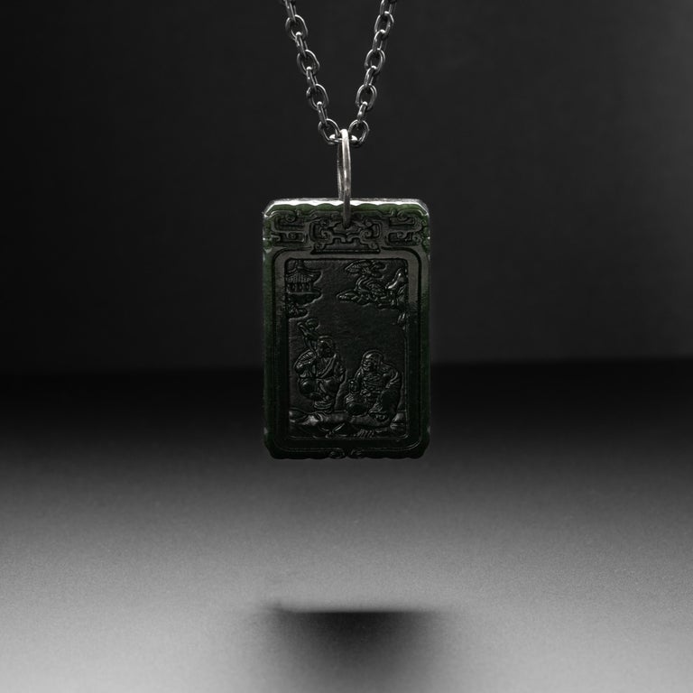 Antique Carved Black Nephrite Jade Tablet Qing Dynasty Period Untreated ...