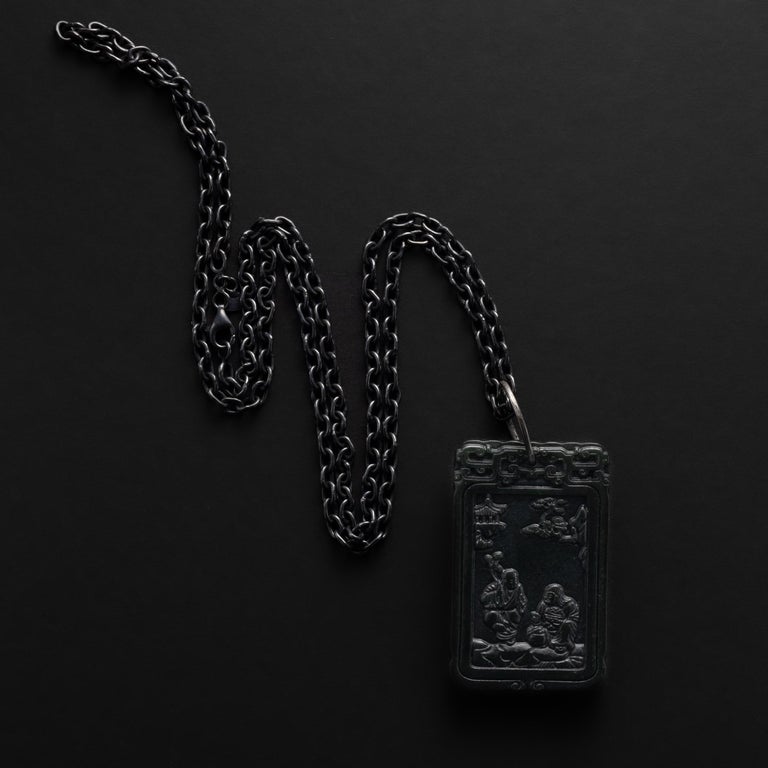 Antique Carved Black Nephrite Jade Tablet Qing Dynasty Period Untreated ...