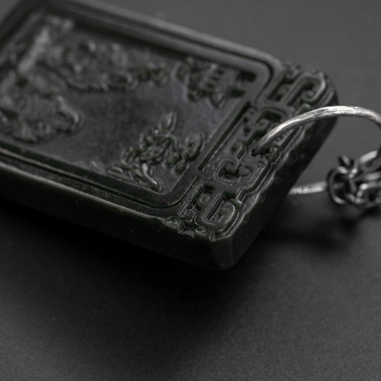 Antique Carved Black Nephrite Jade Tablet Qing Dynasty Period Untreated ...
