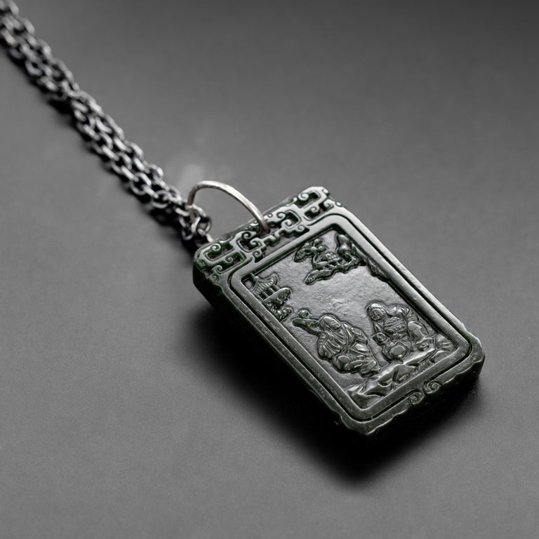 Antique Carved Black Nephrite Jade Tablet Qing Dynasty Period Untreated ...