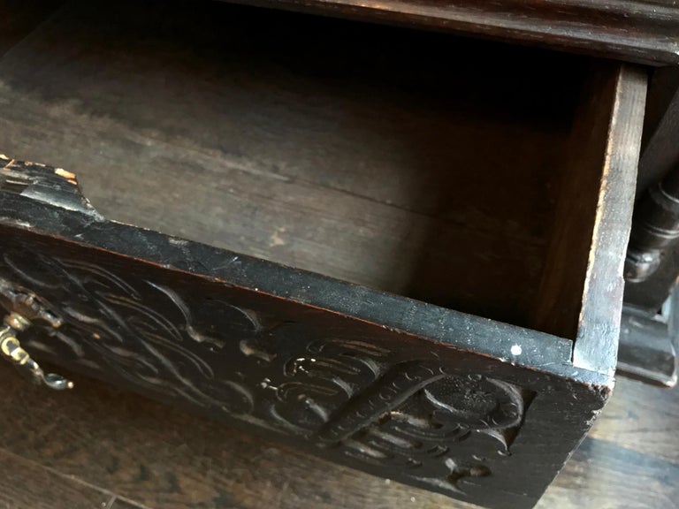 Antique Carved Black Oak Pilgrim's Trunk at 1stDibs