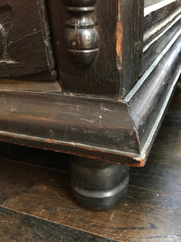 Antique Carved Black Oak Pilgrim's Trunk at 1stDibs