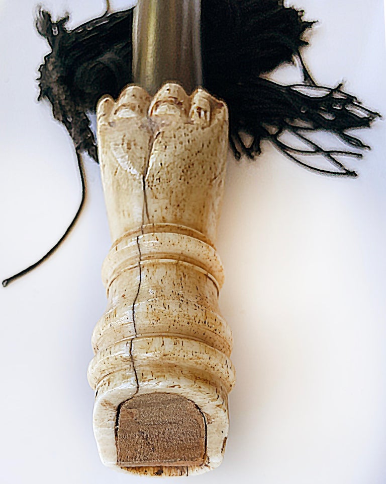 Antique Carved Bone Hand Whistle Walking Stick Cane For Sale at 1stDibs