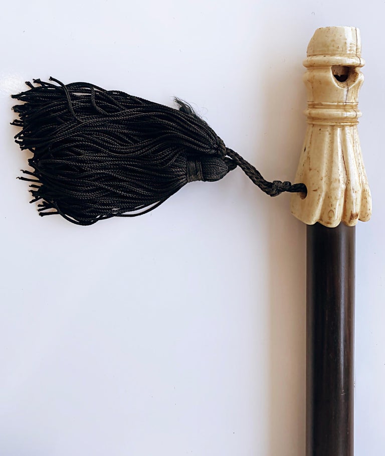 Antique Carved Bone Hand Whistle Walking Stick Cane For Sale at 1stDibs